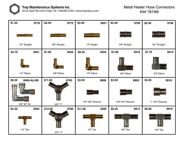 Metal Heater Hose Connector Assortment – Tray Maintenance Systems, Inc.